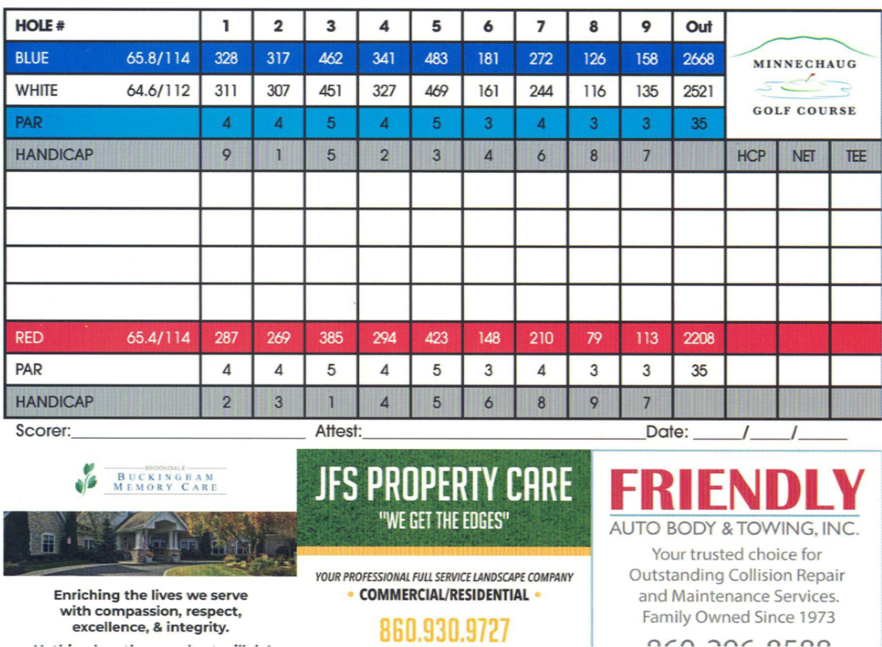 Scorecard - Minnechaug Golf Course