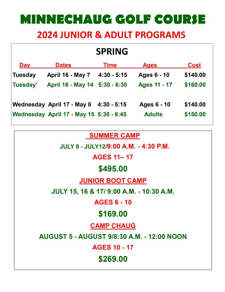 Junior Programs - Minnechaug Golf Course